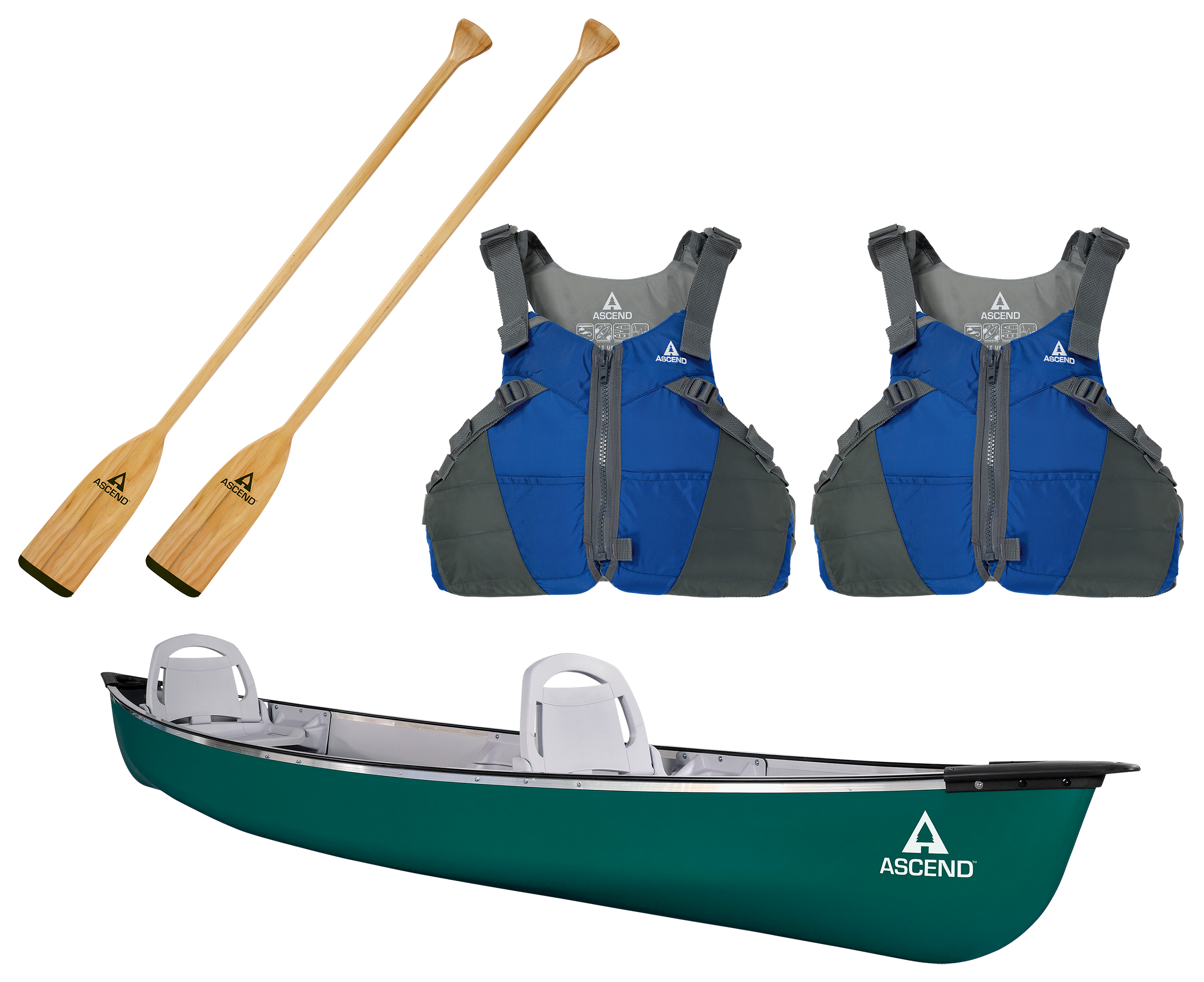 Ascend 15 DLX Forest Green Canoe and Universal Life Jacket Package ...